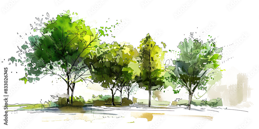 Green tree with leaves sketch architectural drawing in style of ...