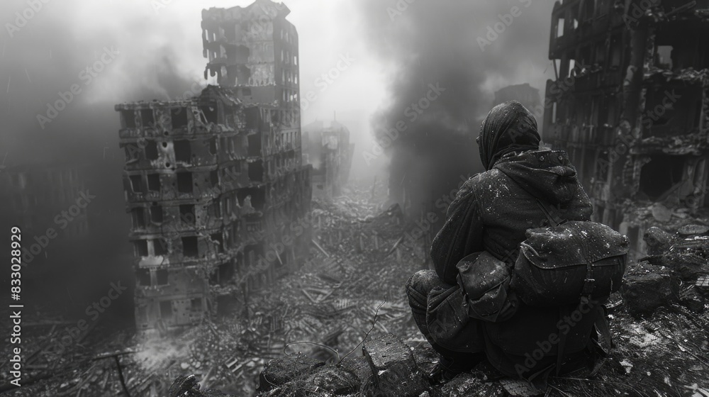 Reflecting suffering and grief, representation of devastation and ...