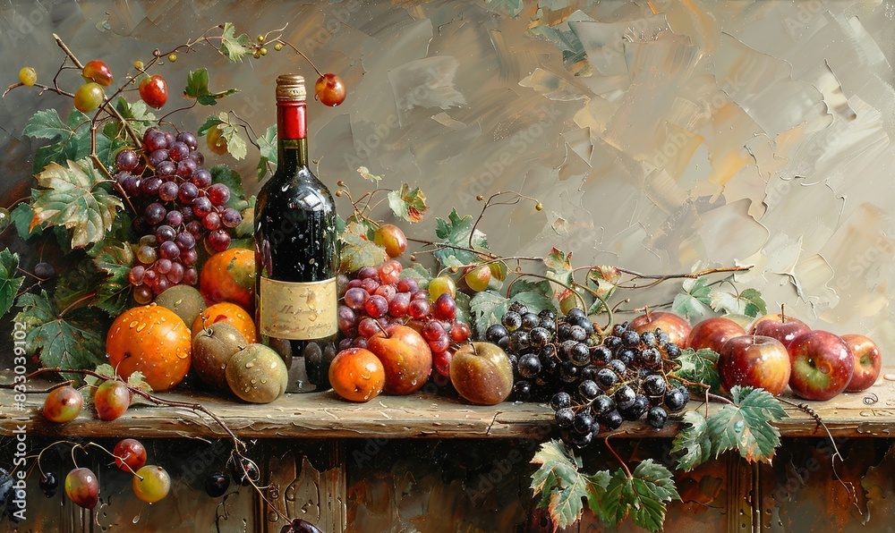 Printable wall decor painting A detailed still life depicts a rustic ...
