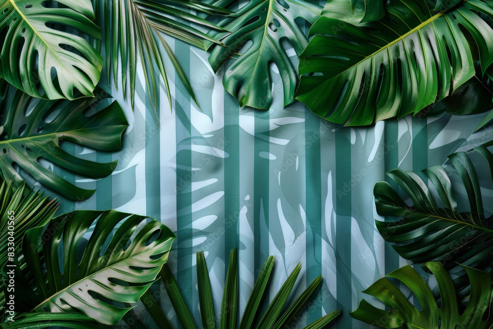 Tropical palm tree leaves create a fresh, green summer backdrop ...