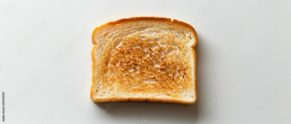 Top-down shot of a single slice of toast bread, golden brown and crispy ...