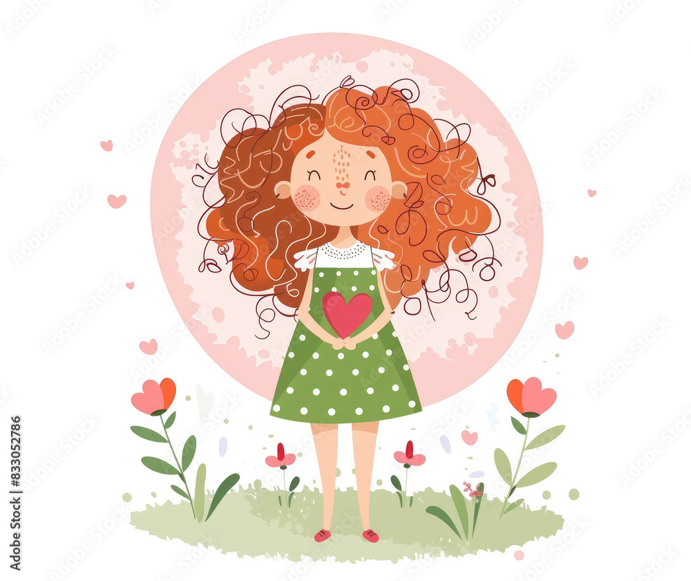 Cute Girl Holding Heart Clip Art Style Flat Illustration Vector Design Cute Cartoon