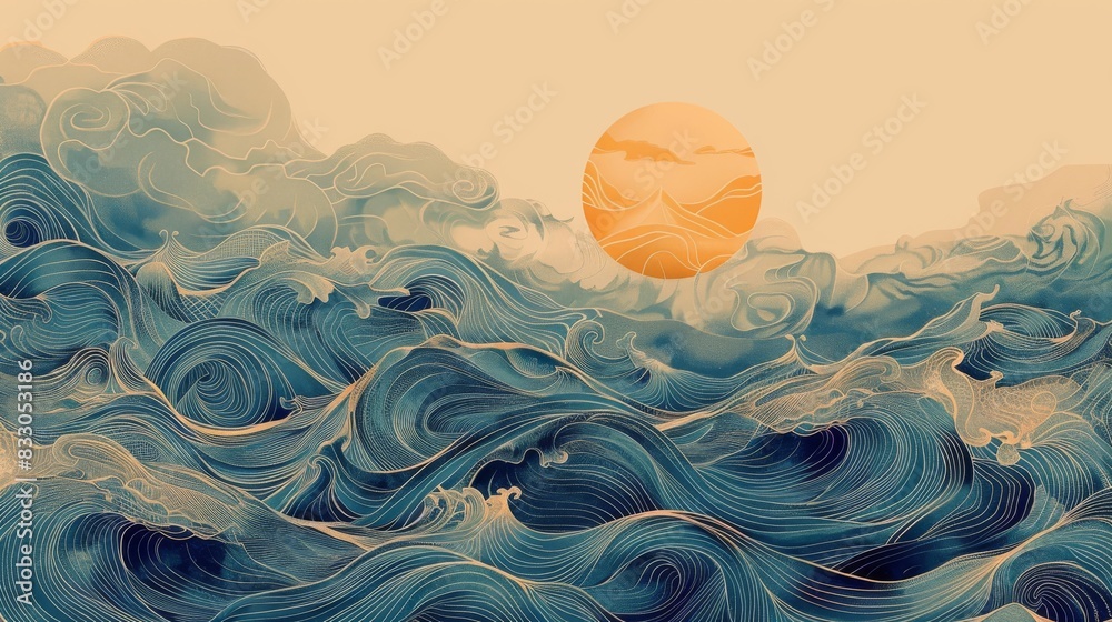 Japanese-style illustration captures the essence of the ocean in a ...