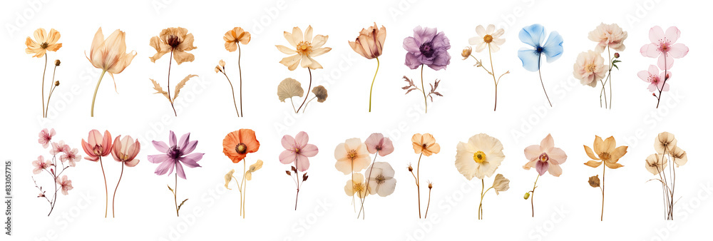 Pressed flower png element set on transparent background Stock Photo ...