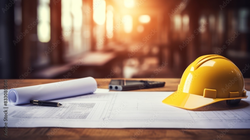 White blank paper, project construction blueprints and engineering ...