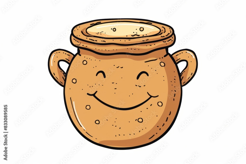 Cartoon cute doodles of a clay cookie jar with a lid shaped like a ...