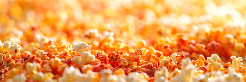 Popcorn on a simple golden yellow background. Realistic background with ...