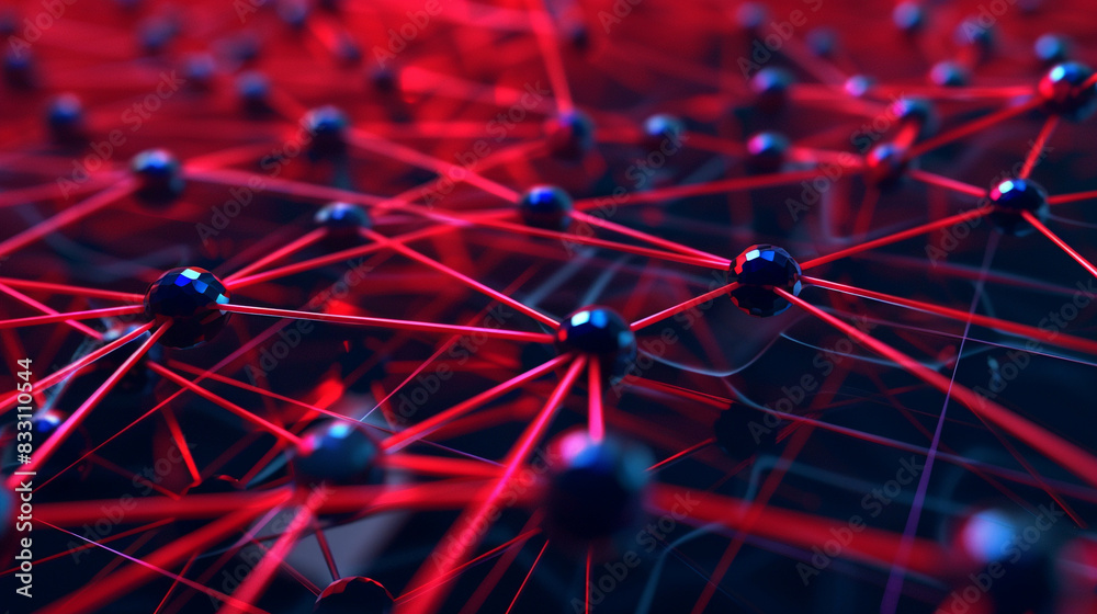 Confident and bold tech visual with red wireframe and navy blue plexus ...