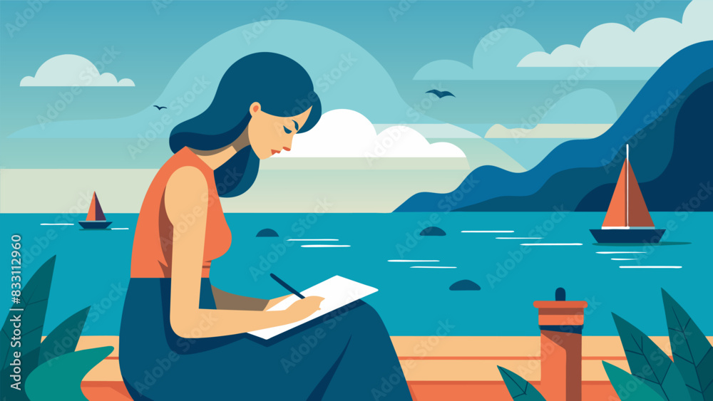 Secluded from the bustling crowds she journaled in solitude by the ...