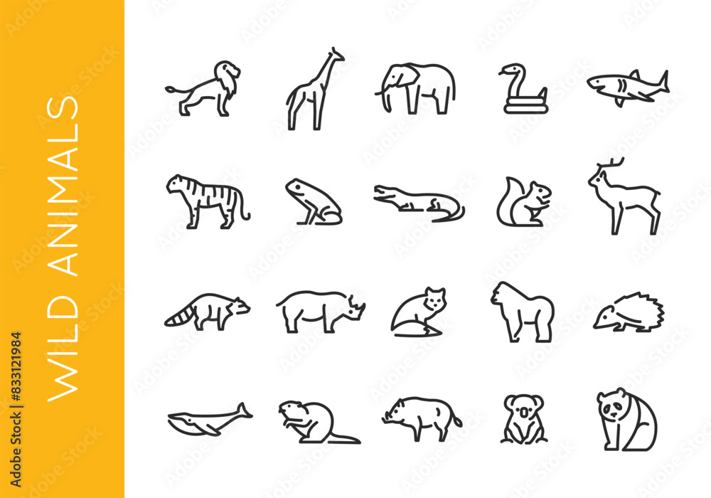 Wild Animals icons. Set of 20 trendy minimal wild animal icons ...
