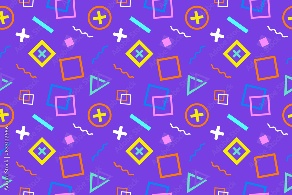 Vibrant seamless Memphis pattern with geometric shapes. Perfect for ...