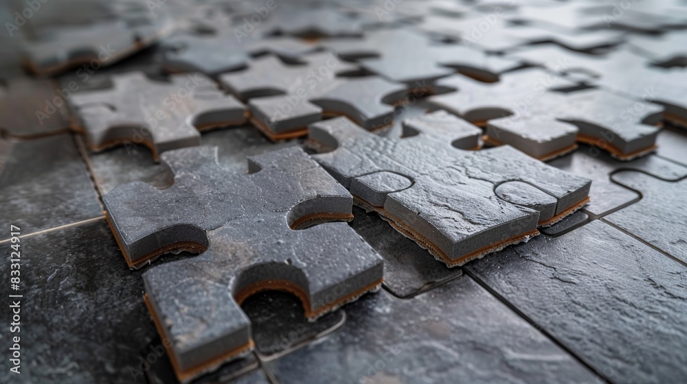 A detailed view of interlocking floor tiles being assembled ...