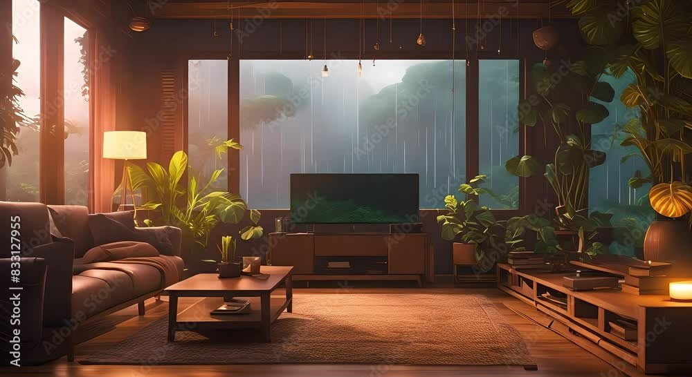 virtual backgrounds loop animation, stream overlay. cozy lo-fi living ...