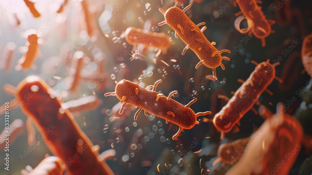 Vibrant 3D illustration of bacteria floating in a bloodstream ...