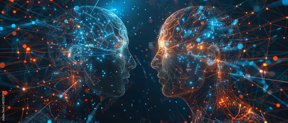 Collaborative tech minds, AI neural network, glowing synaptic ...