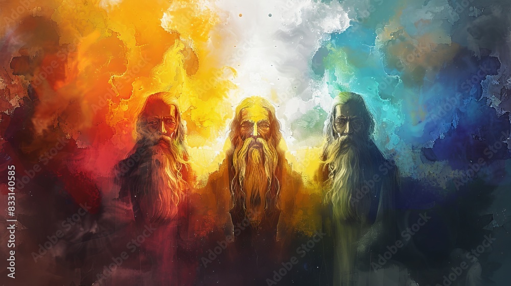 holy, trinity, father, son, holy, spirit, digital, watercolor, painting ...