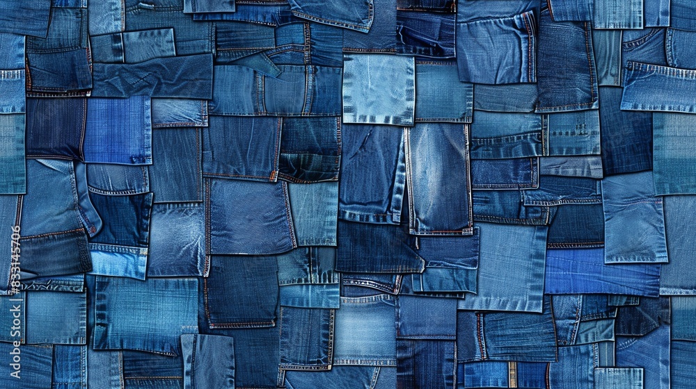Seamless pattern of various denim wash textures in shades of blue ...