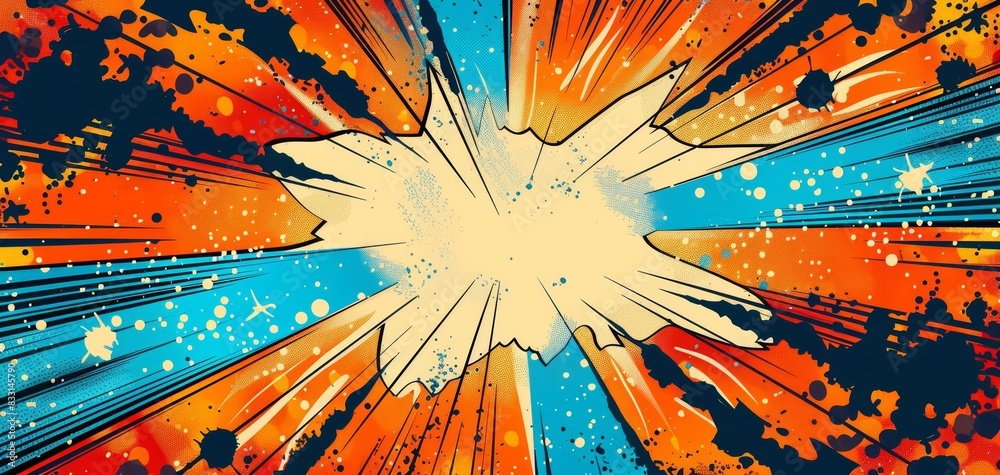 Blank space comic explosion background, superhero theme, birthday card ...