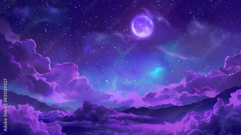 Purple gradient mystical moonlight sky with clouds and stars phone ...