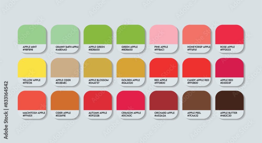 Apple Color Guide Palette with Color Names. Catalog Samples are Apple ...