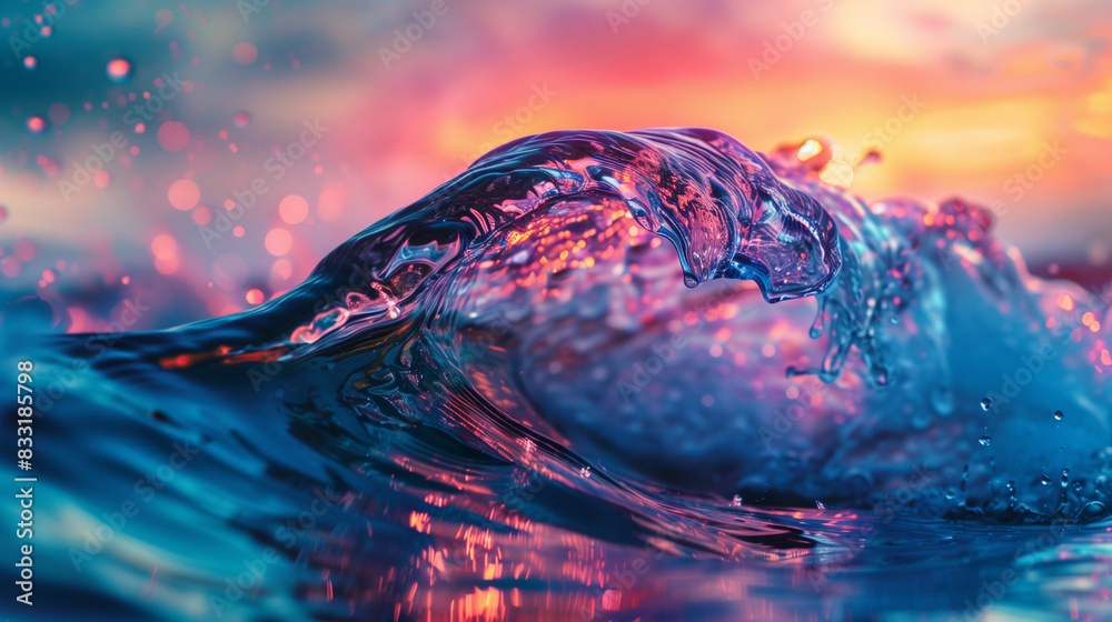 A wave of water that shimmers in a variety of rainbow colors. Its shape ...