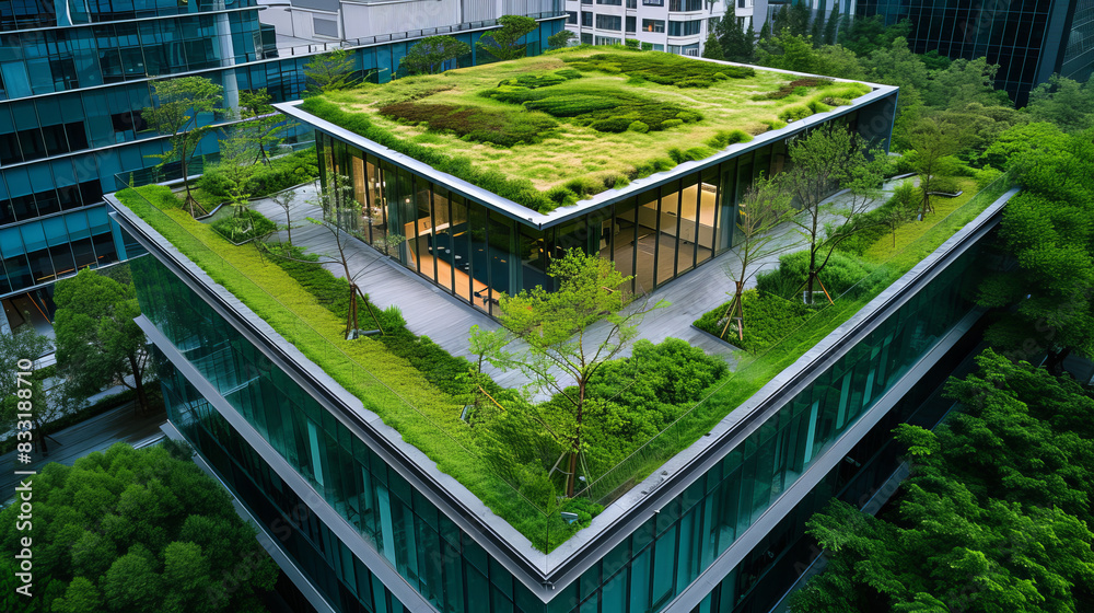Explore the sustainable beauty of a glass office building with lush ...