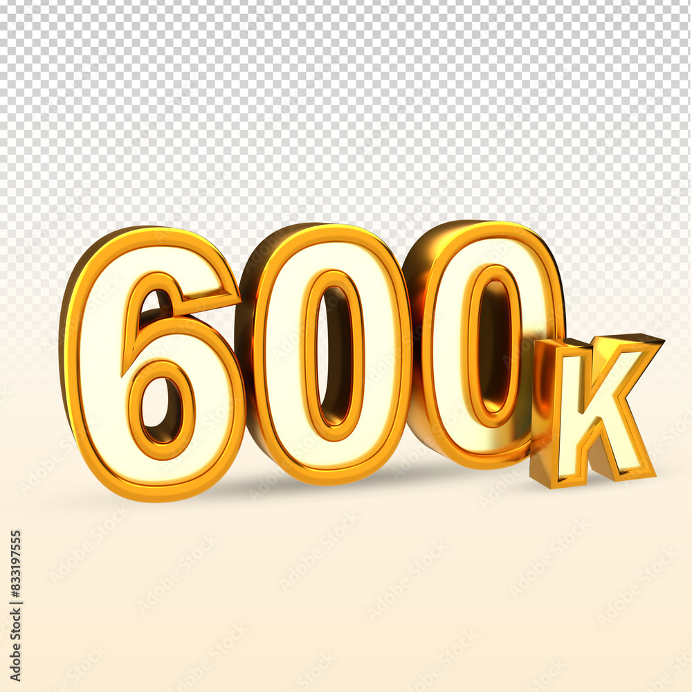Golden 600K isolated on png background. 600K 3d. Thank you for 600K ...