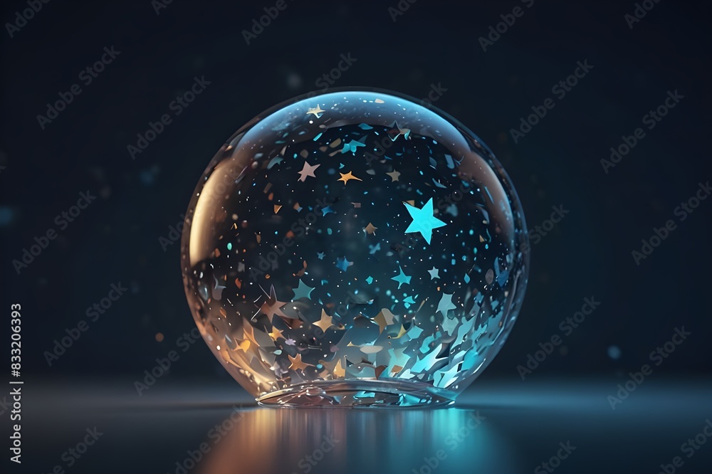 Large glowing crystal/glass ball, with stars and moons trapped inside ...