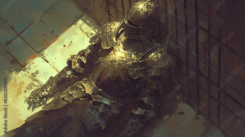 A menacing suit of armor stands sentinel in the depths of a dungeon ...