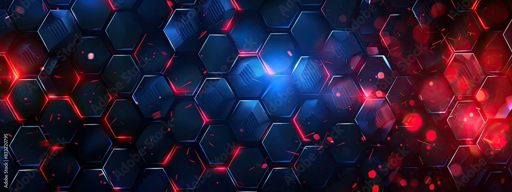 Dark hexagon gaming abstract vector background with blue and red Stock ...