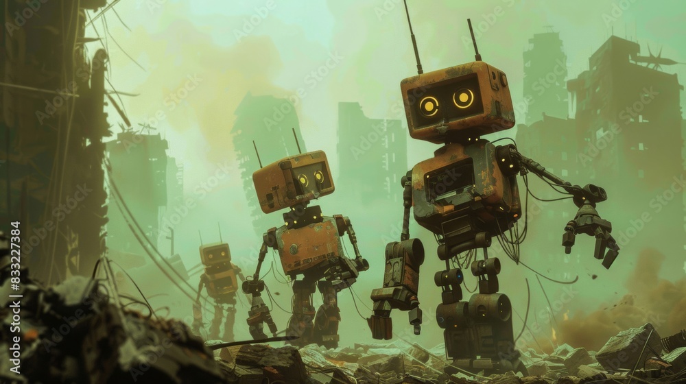 Various groups of robots work together to rebuild civilization from the ...