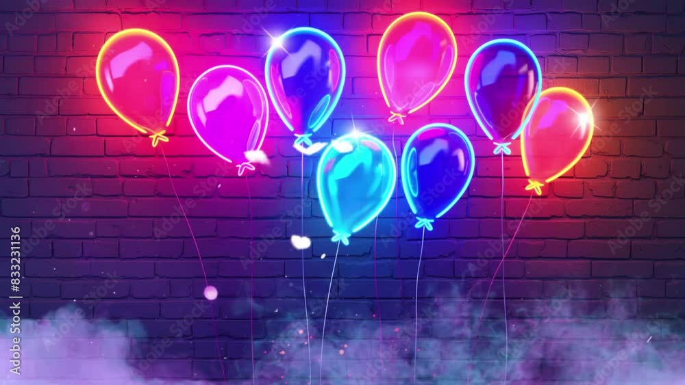glowing balloons happy birthday illustration with neon background style ...