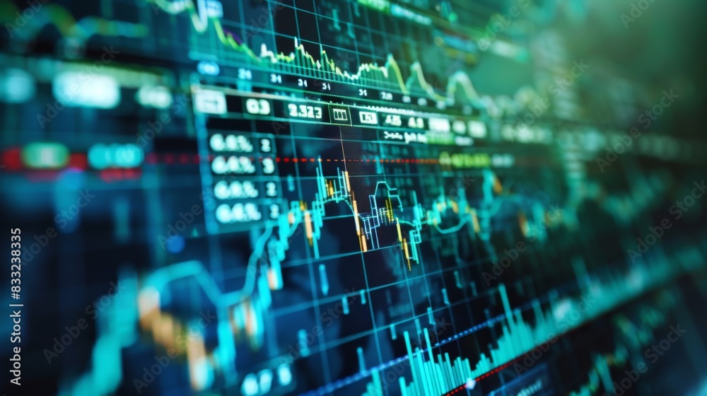 A close up of a computer screen showing a graph of stock prices. The ...