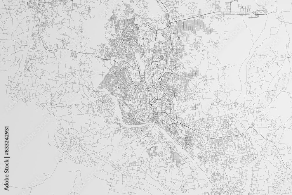Map of the streets of Dhaka (Bangladesh) on white background. 3d render ...