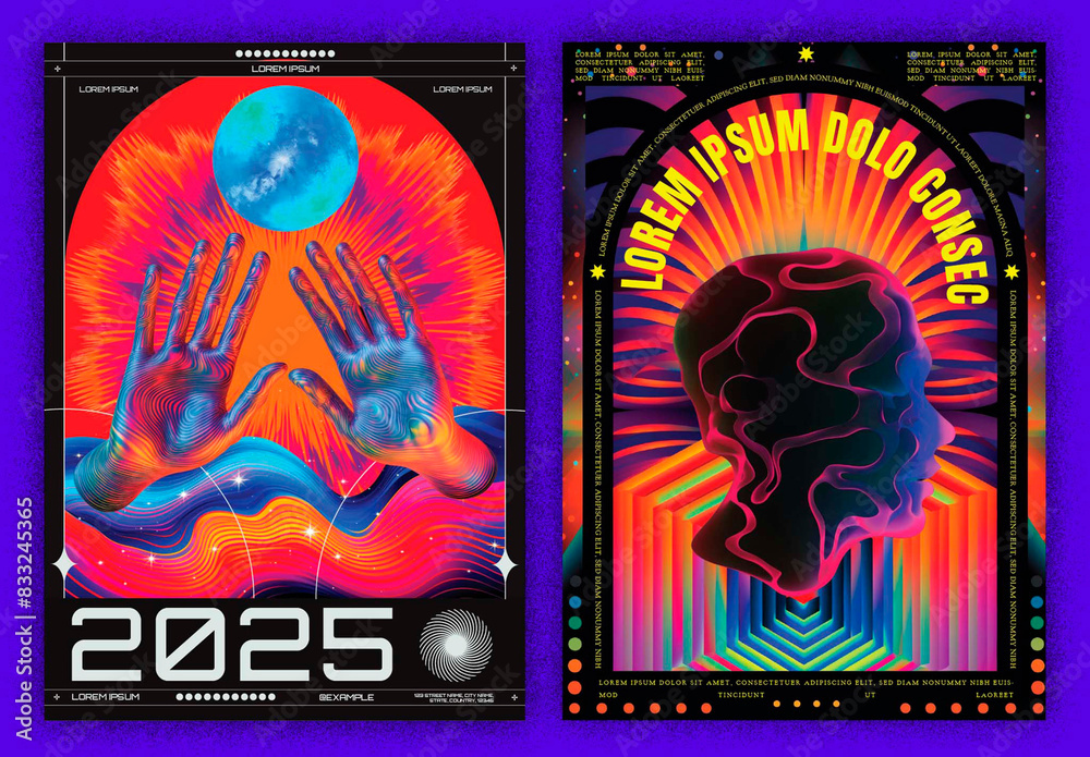 Psychedelic Poster Template With Generated AI Stock Template | Adobe Stock
