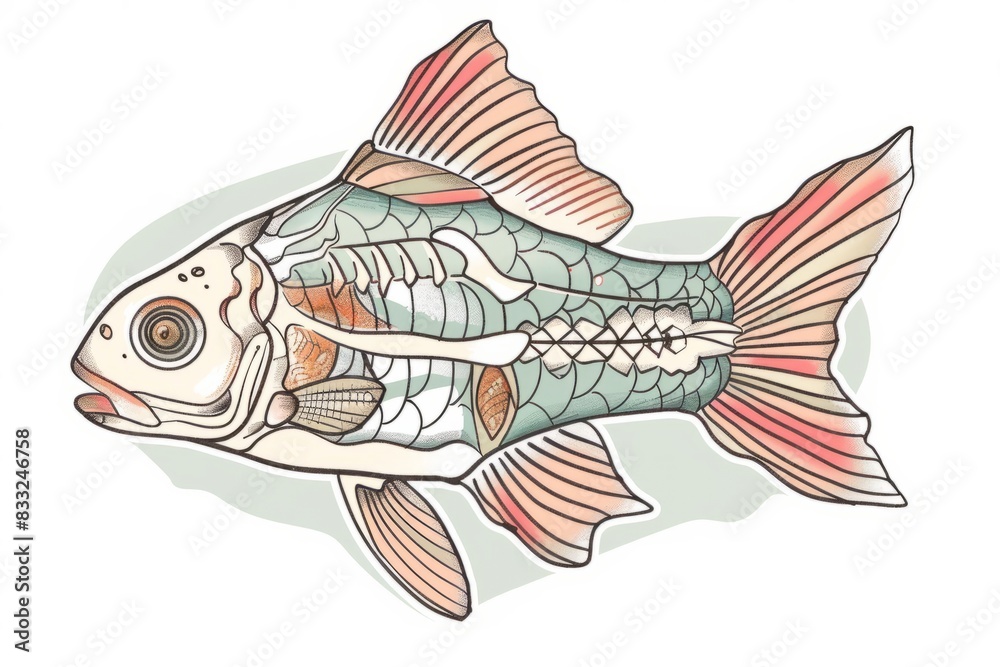 Cartoon cute doodles of a fish with transparent scales, displaying its ...