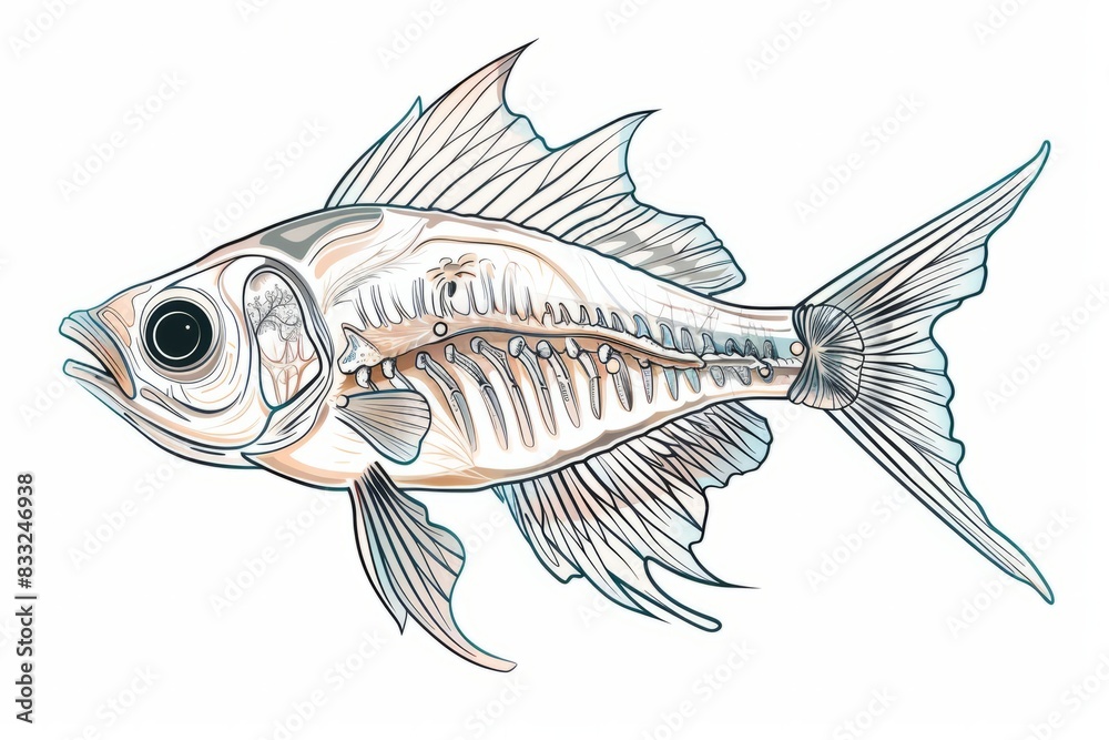 Cartoon cute doodles of a fish with transparent scales, displaying its ...