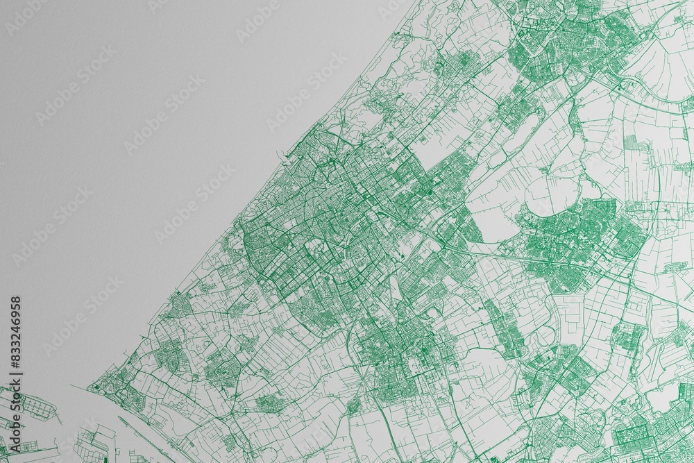 Map of the streets of Hague (Netherlands) made with green lines on ...