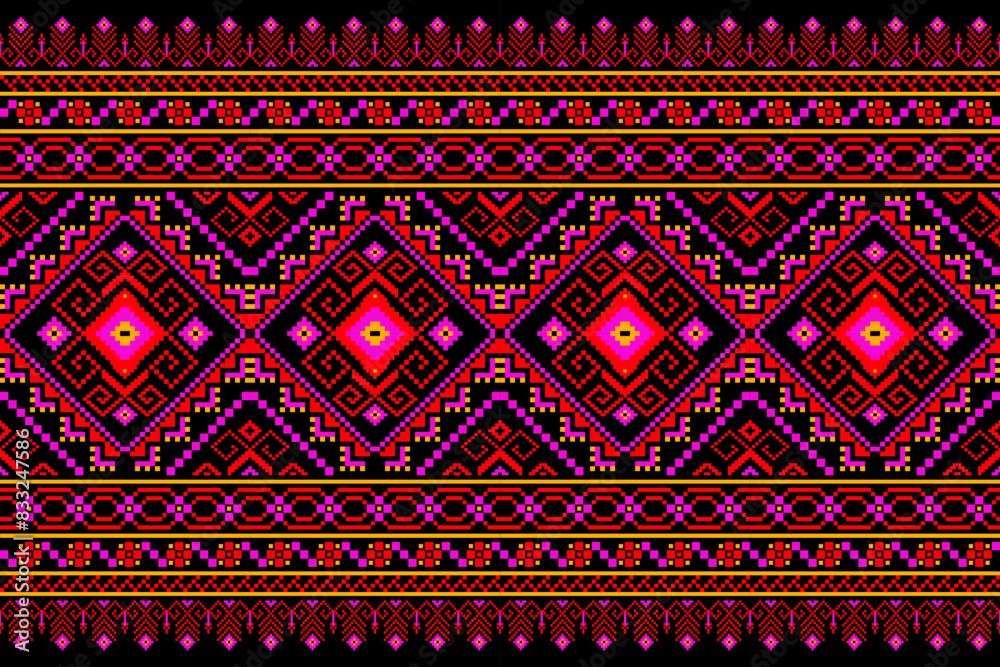 Designed with Ulos Ethnic Batak fabric pattern on a red background ...