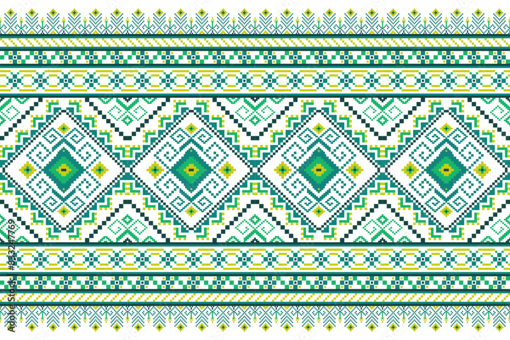 Designed with Ulos Ethnic Batak fabric pattern on a green background ...