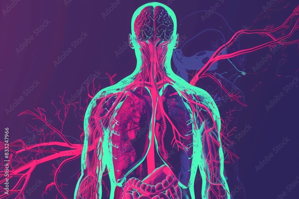 Human circulatory system illustration showing arteries and veins ...