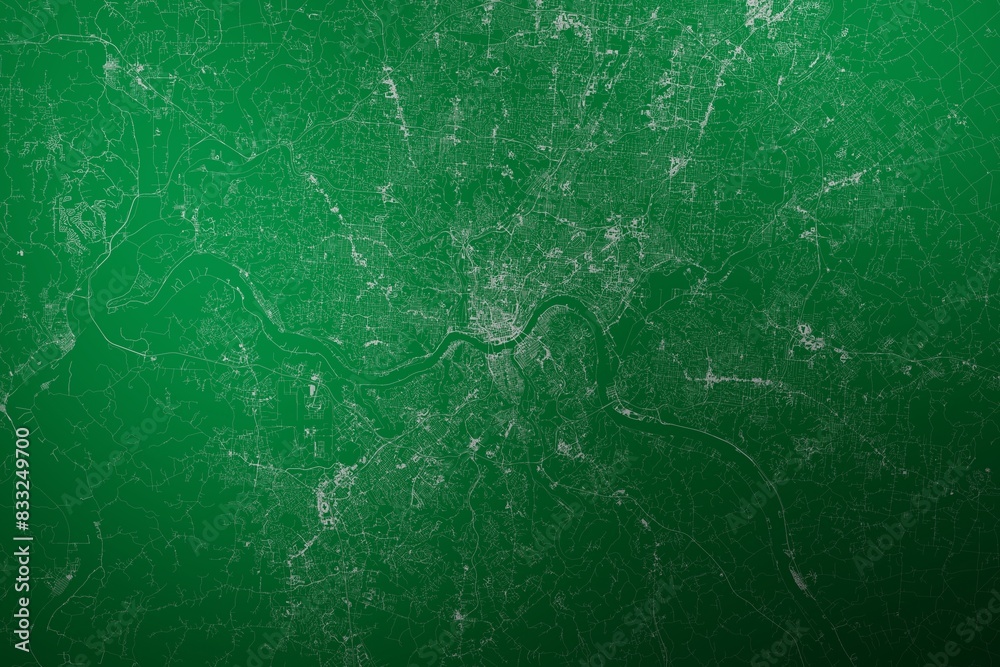 Map of the streets of Cincinnati (Ohio, USA) made with white lines on ...