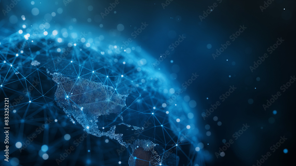 A digital representation of the Earth, rendered in a blue hue against a ...