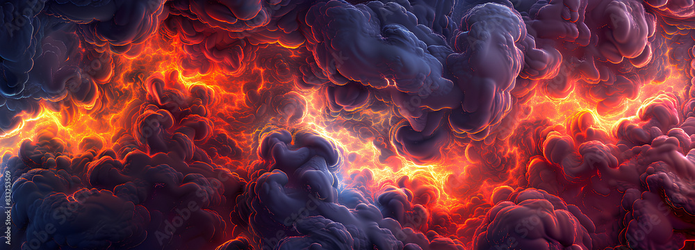 A close up of the red and orange flames in hell, surrounded by smoke ...