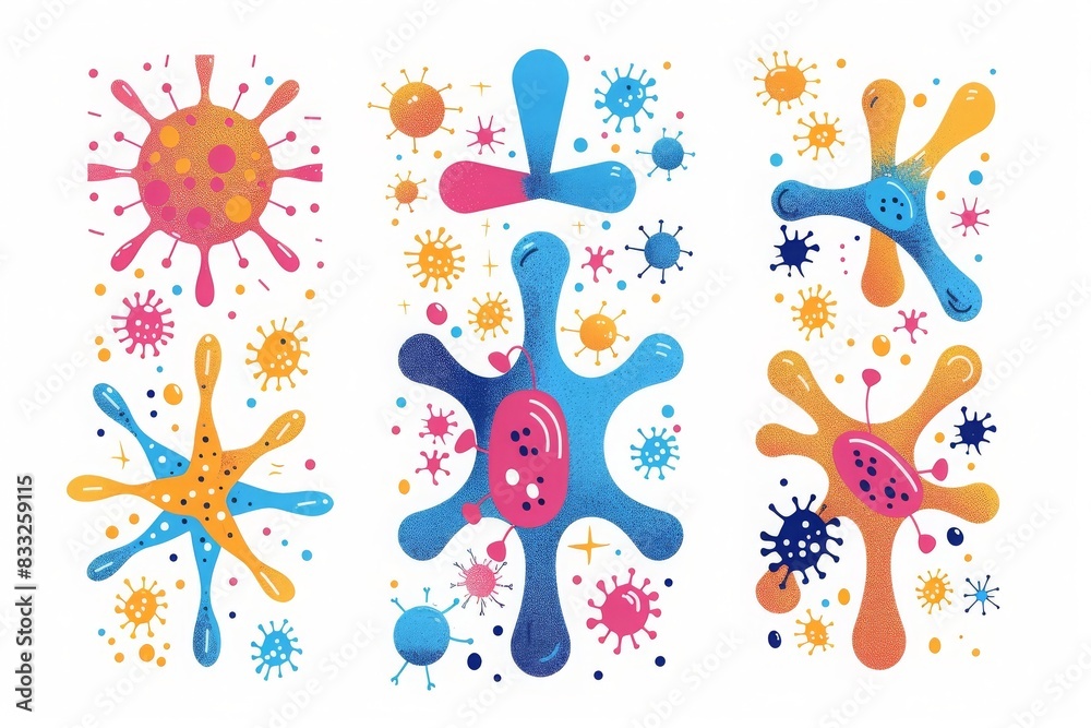 Colorful abstract virus shapes in vibrant colors. Ideal for health ...