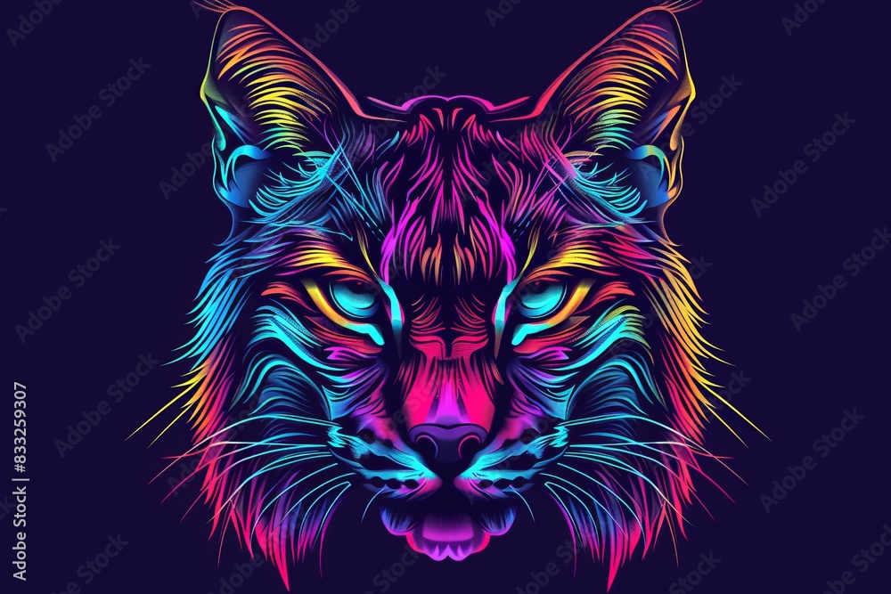This CG artwork features a Lynx in neon colors over a black backdrop in ...