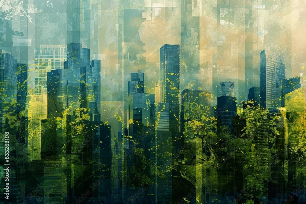 Cityscape that blends architectural elements with natural forms ...