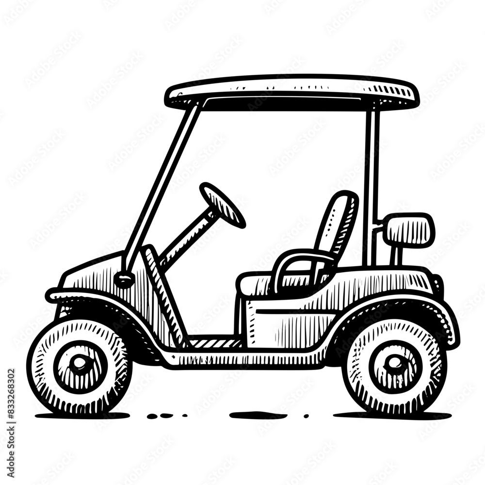 Continuous line golf car art. Single line golf cart concept. Line art ...