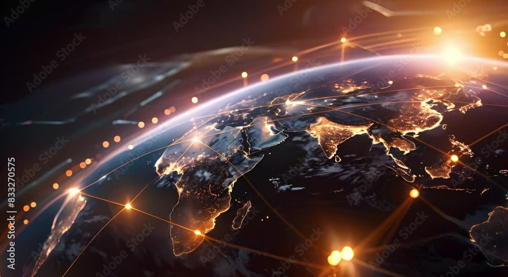 Mapping Global Communication Networks: D Earth Map with Illuminated ...