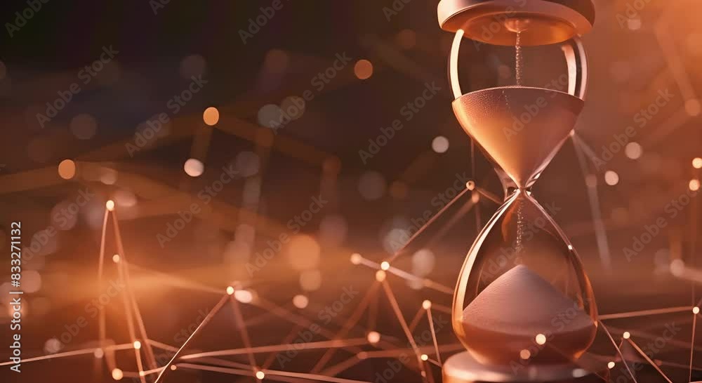 Time passing symbolized by hourglass with falling sand against dark ...